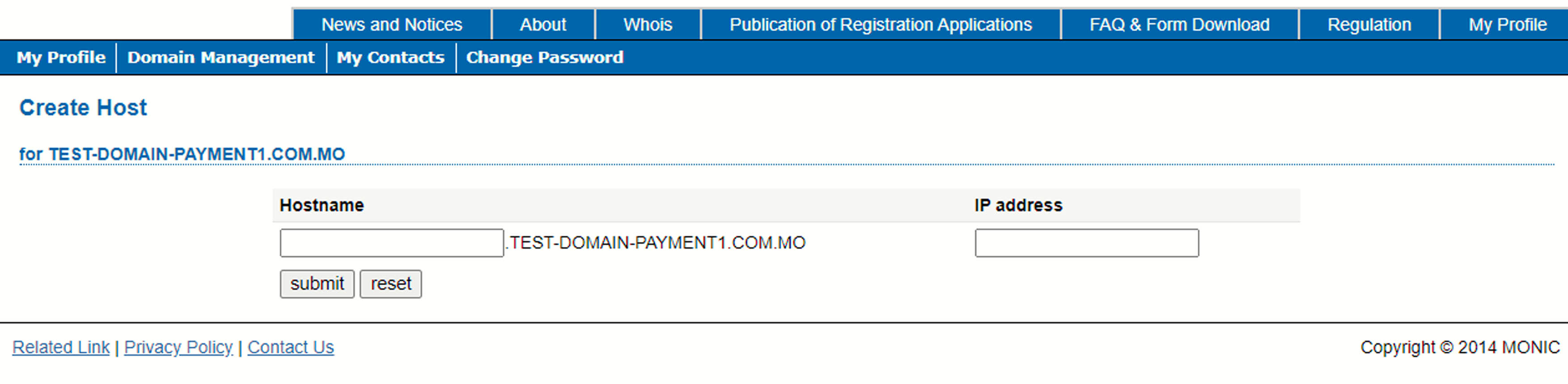 MONIC - Notice - Notes for Domain Name Registration