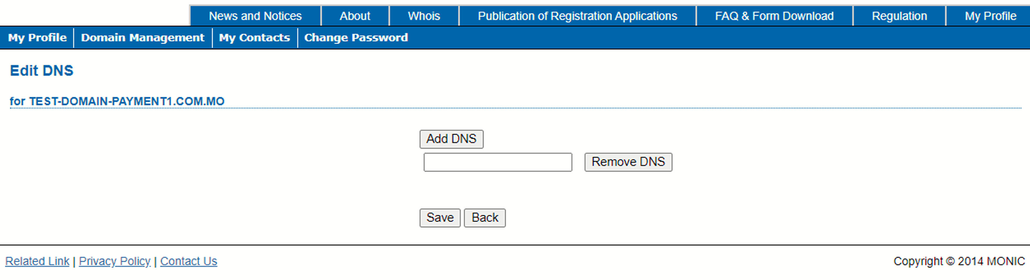 MONIC - Notice - Notes for Domain Name Registration
